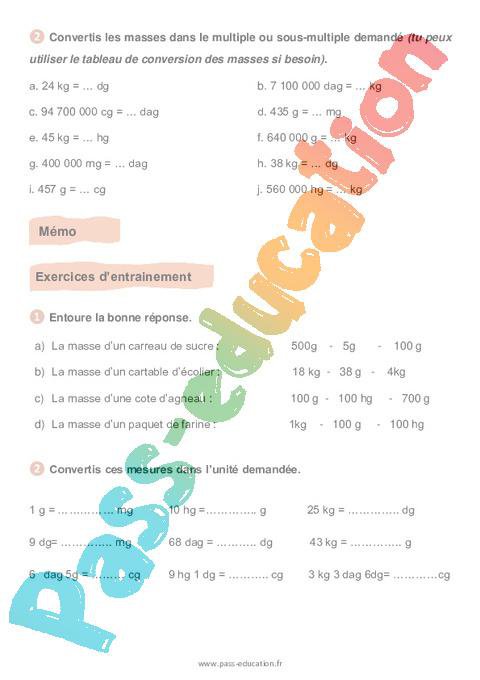 Les mesures de masse – CM1 – Soutien scolaire pour les élèves en ...