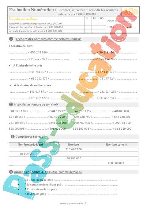 Encadrer, intercaler et arrondir des nombres inférieurs à 1 000 000 000 ...
