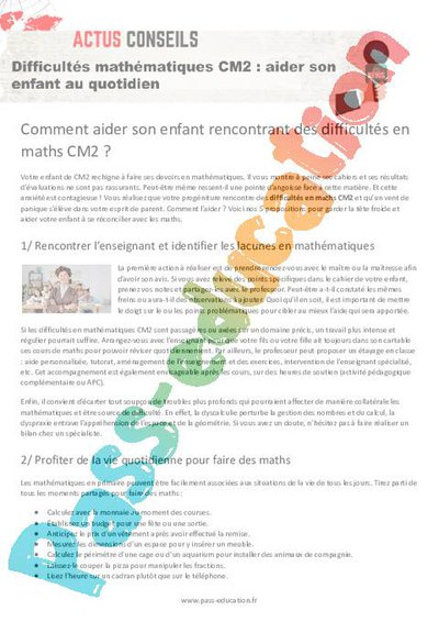 Difficultés mathématiques CM2 : aider son enfant au quotidien par Pass ...
