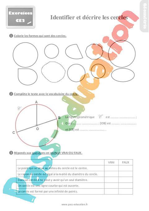 Identifier et décrire les cercles au Ce2 – Exercices, révisions – PDF à ...