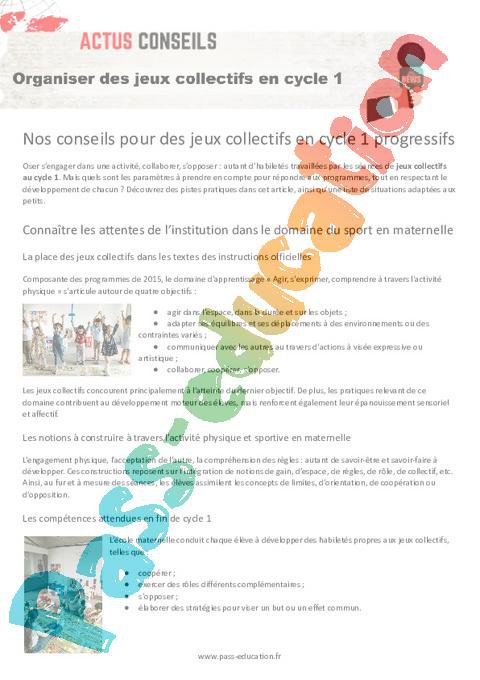 Organiser des jeux collectifs en cycle 1 par Pass-education.fr ...