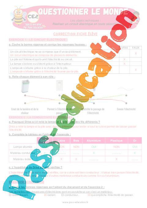 Réaliser un circuit électrique en toute sécurité – CE2 – Exercices ...