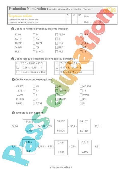 Encadrer et intercaler les nombres décimaux au CM2 – Evaluation: QCM ...