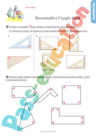 Reconnaître les angles droits au Ce1 – Exercices, révisions par Pass ...