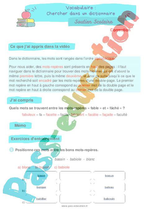 Chercher dans un dictionnaire – Ce1 – Soutien scolaire pour les élèves ...
