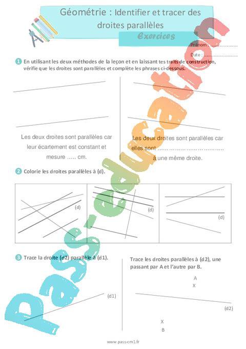 Identifier et tracer des droites parallèles – Exercices – cm1 – Cycle 3 ...