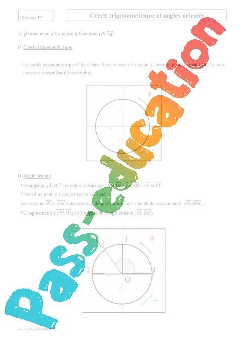 Cercle trigonométrique et angles orientés – Première – Cours – PDF à ...
