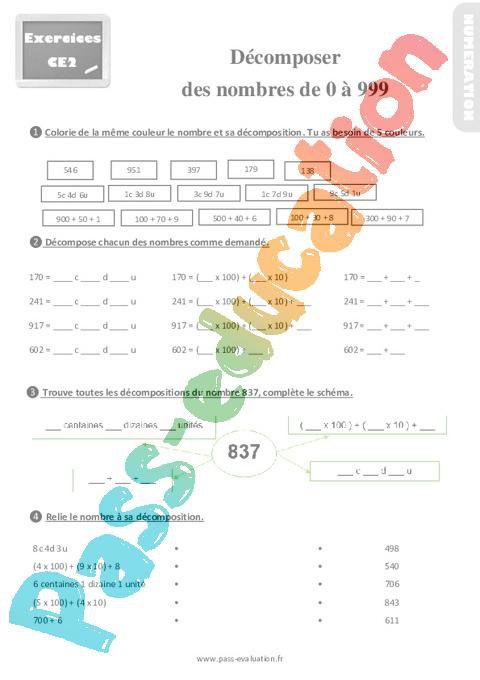 Evaluation avec le corrigé pour le Ce2 – Décomposer des nombres de 0 à ... Evaluation avec le corrigé pour le Ce2 – Décomposer des nombres de 0 à ...