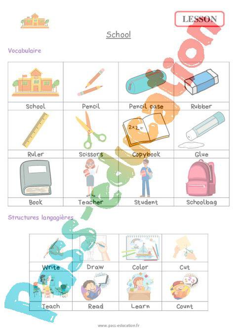 School – Leçon d’anglais CP – CE1 – Séquence 13 – My English Pass – PDF ...