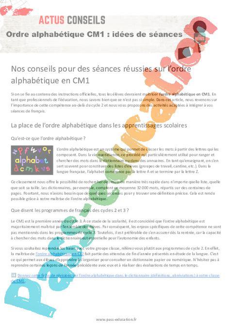 Ordre alphabétique CM1 : idées de séances par Pass-education.fr ...