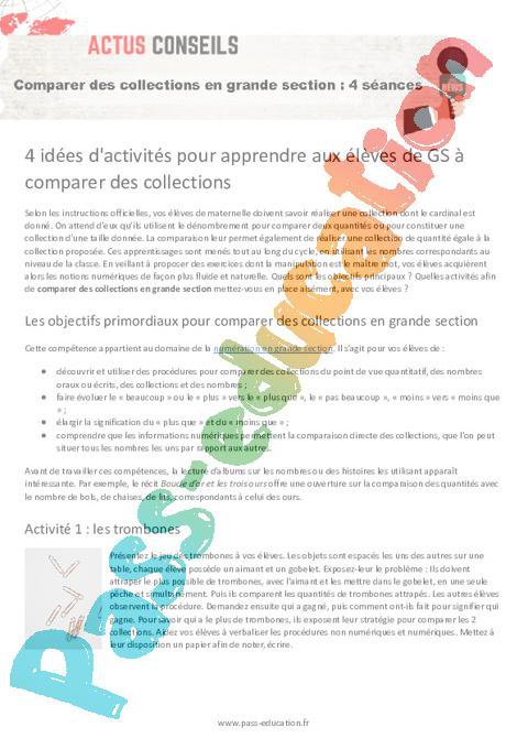 Comparer des collections en grande section : 4 séances par Pass ...