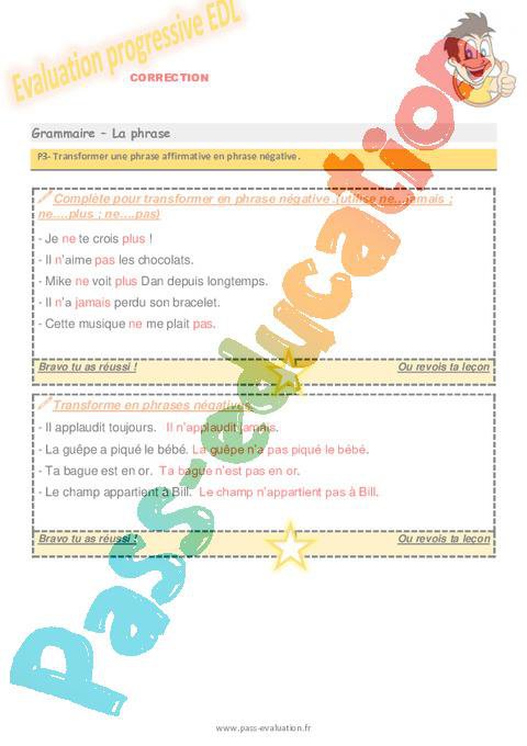 Transformer une phrase affirmative en phrase négative – Ce1 ... Transformer une phrase affirmative en phrase négative – Ce1 ...
