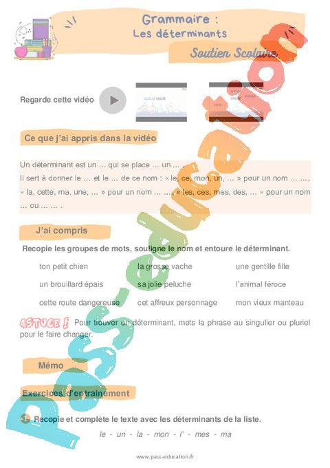 Les déterminants au Ce1 – Soutien scolaire pour les élèves en ...