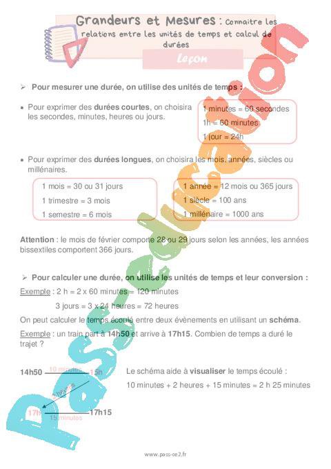 Connaitre les relations entre les unités de temps et calcul de durées ...