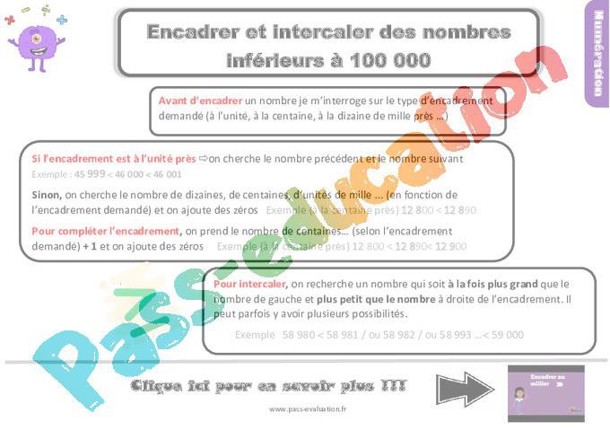 Evaluation et bilan pour le Cm1 sur encadrer et intercaler les nombres ...