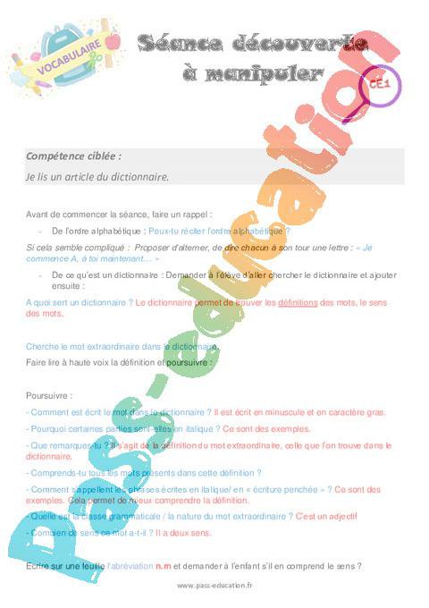 Lire un article du dictionnaire – Ce1 – Séance découverte à manipuler ...