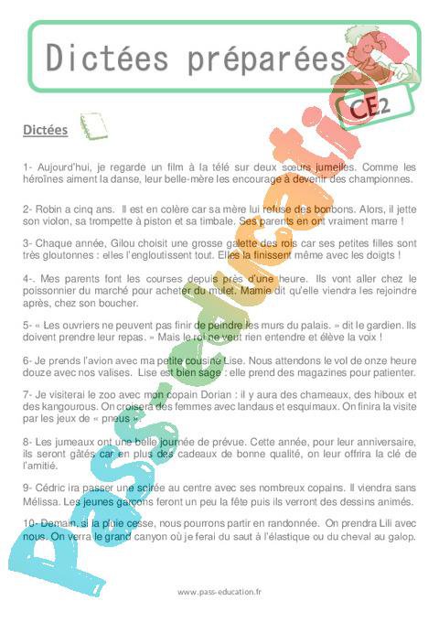 Dictée préparées / réfléchies (n°6) – Niveau CE2 – PDF à imprimer par Pass-education.fr ...