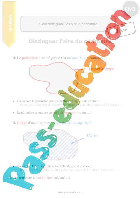 Comment distinguer l’aire et le périmètre – CM2 – Leçon – Cycle 3 – PDF ...