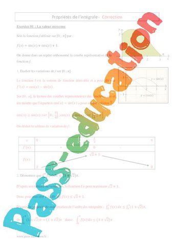 Propriétés de l’intégrale – Terminale – Exercices corrigés – PDF à ...