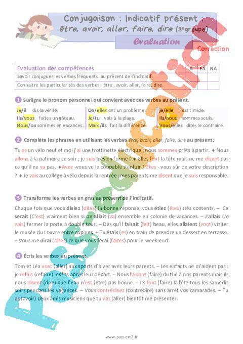Indicatif présent : être, avoir, aller, faire, dire (3e groupe ...