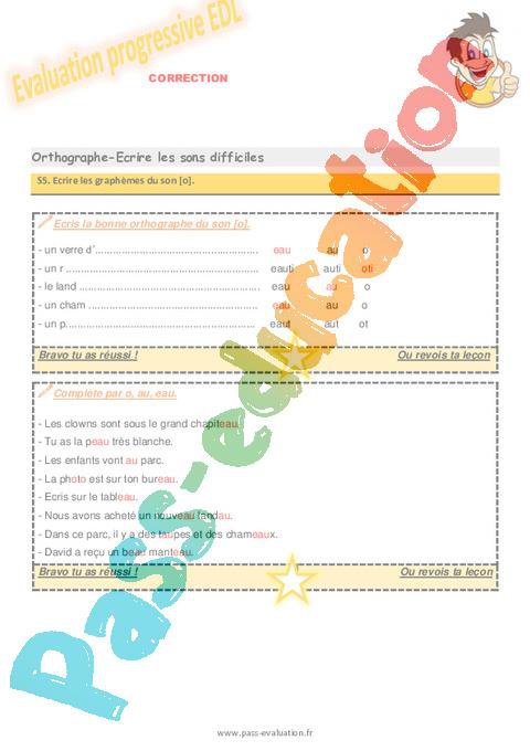 Ecrire les graphèmes du son [o] au CE2 – Evaluation progressive avec la correction – Cycle 2 ...
