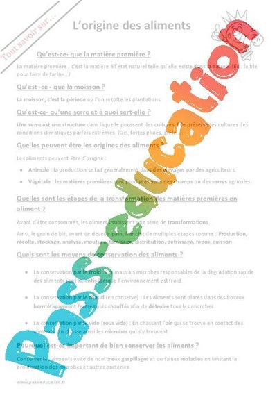 Quelle est l’origine des aliments ? – Cycle 3 – PDF à imprimer par Pass ...