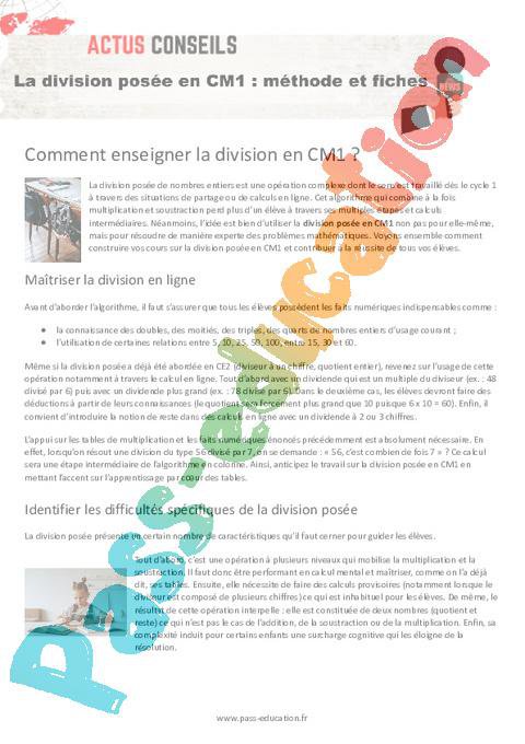 La division posée en CM1 : méthode et fiches par Pass-education.fr ...