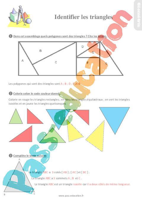 Identifier les triangles – Ce2 – Exercices avec les corrigés – PDF à ...