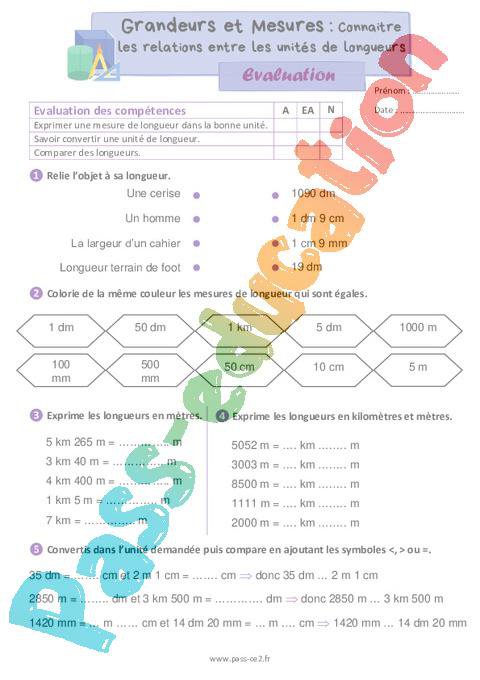 Connaître les relations entre les unités de longueurs – Évaluation de ...