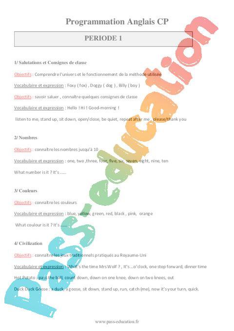 Programmation Annuelle – CP – Anglais – Progressions – Billy, Doggy – My English Pass – Cycle 2 ...