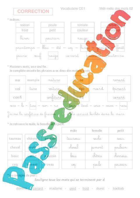 Méli-mélo des mots – Ce1 – Vocabulaire ludique – Cycle 2 – PDF à ...
