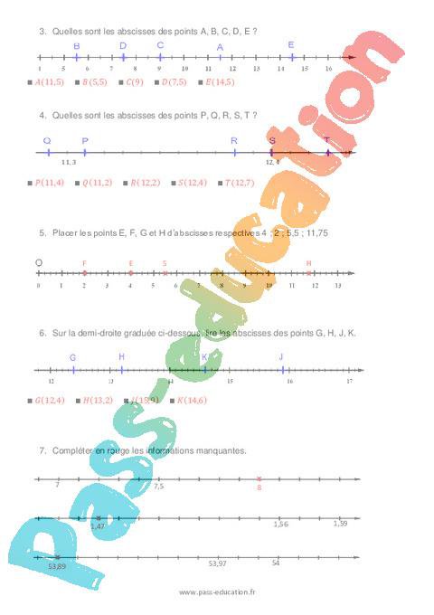 Demi-droite graduée – 6ème – Révisions – Exercices avec correction sur ...