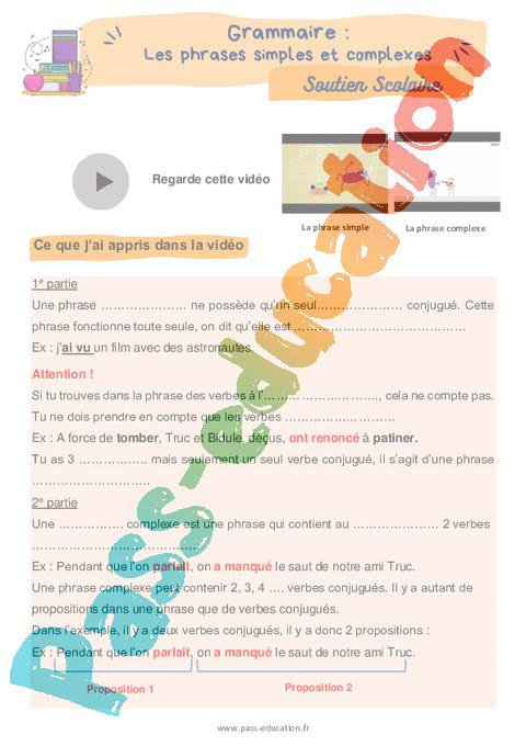 Les phrases simples et complexes – CM2 – Soutien scolaire pour les ...