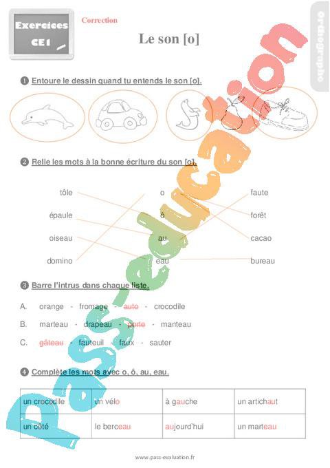 Le son [o] au Ce1 bilan avec le corrigé – Cycle 2 – PDF à imprimer par ...