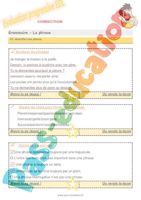 Comment identifier une phrase au CM1 – Evaluation progressive avec le ...