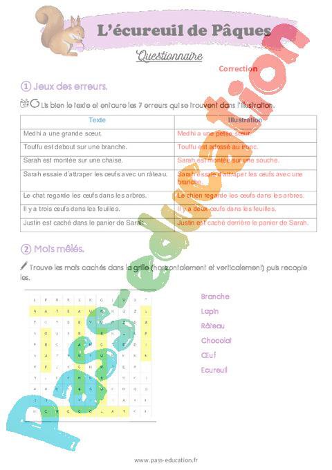 L’écureuil de Pâques – Ce1 – Lecture – Compréhension fine – Inférences ...