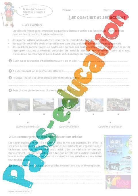 Quartiers – Ce2 – Exercices – PDF à imprimer par Pass-education.fr - jenseigne.fr