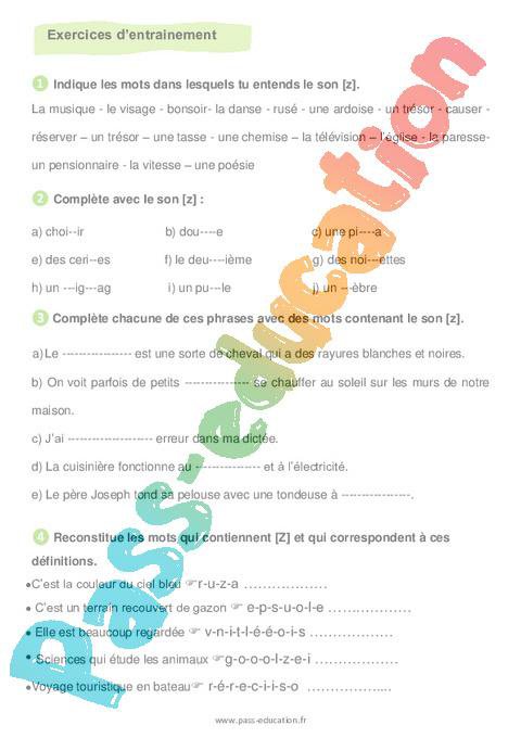 Le son [z] – CM1 – Soutien scolaire pour les élèves en difficulté ...