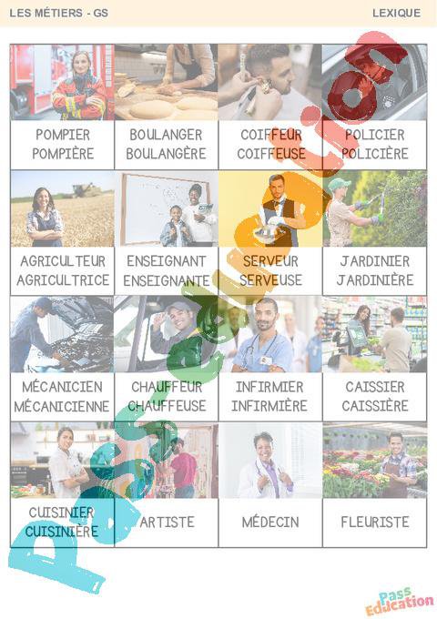 Les métiers – Lexique – GS – Maternelle – Cycle 1 – PDF à imprimer par ...