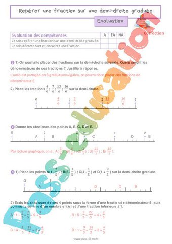 Repérer une fraction sur une droite graduée – Évaluation de 6ème ...