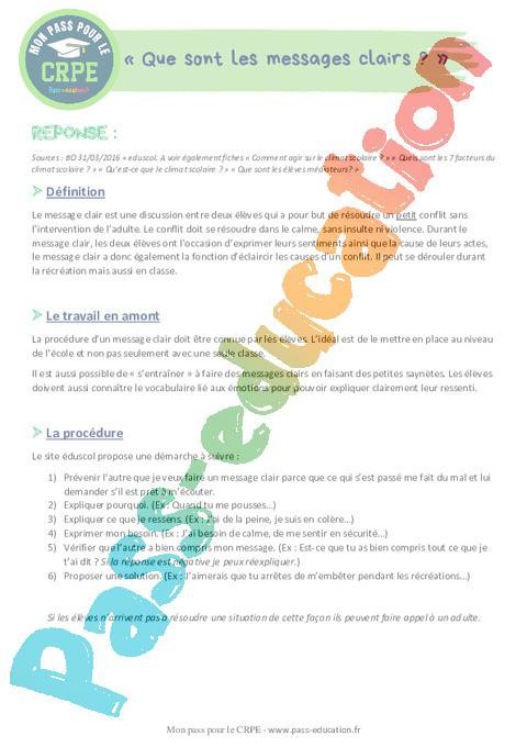Que sont les messages clairs ? – crpe 2026 – cycle 3 – pdf à imprimer par Pass-education.fr ...