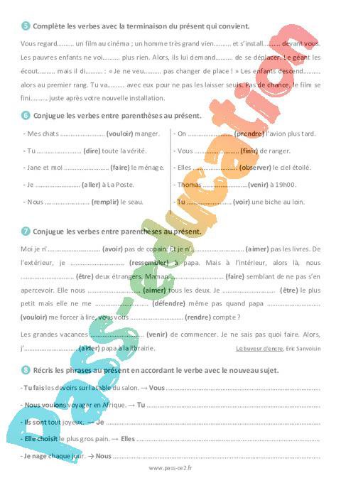 Le présent de l’indicatif (bilan) – Exercices de conjugaison pour le ...