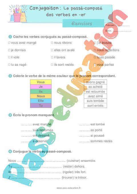 Le passé-composé des verbes en -er – Exercices pour le ce1 – PDF à ...