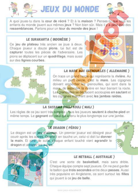 Les jeux du monde – CE1 – CE2 – Lecture thématique – Cycle 2 – PDF à ...