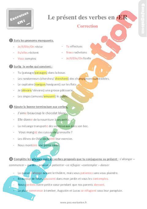 Le présent des verbes en -er au Cm1 – Bilan et l’évaluation avec le ...