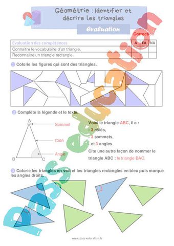Identifier et décrire les triangles – Évaluation pour le ce1 – Cycle 2 ...