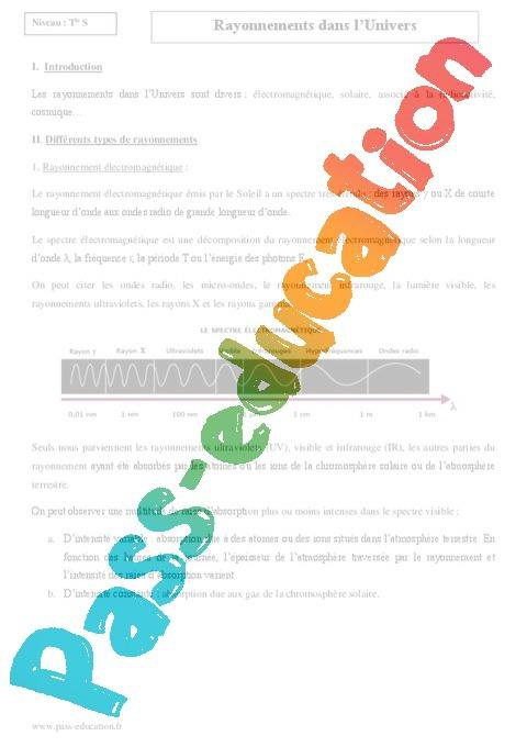 Rayonnements dans l’Univers – Cours – Terminale – PDF à imprimer par ...