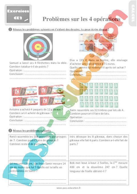 Problèmes sur les 4 opérations au Ce2 – Exercices – PDF à imprimer par ...
