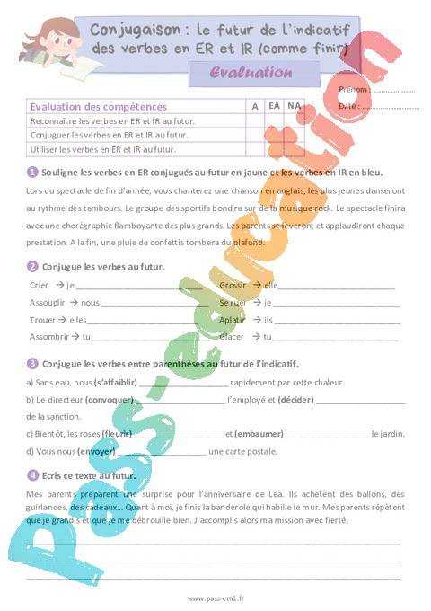Le futur des verbes en ER et IR comme finir – Évaluation de conjugaison ...