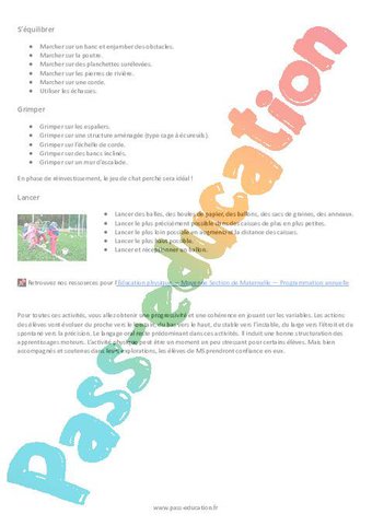 Parcours motricité moyenne section : progression par Pass-education.fr ...